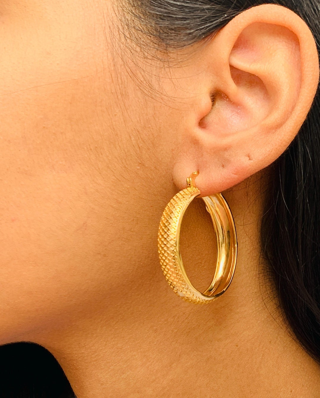 Large Gold Filled Hoops, Thick Gold Hoops, Ridged Hoops, Chunky Hoops, Earrings,large ...