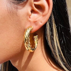 18K Gold Filled Thick Rope Hoops, Braided Hoops, Vintage Hoops, Medium ...