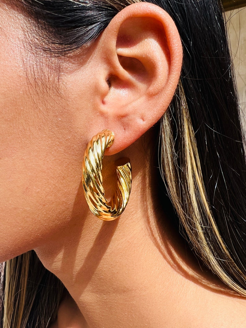 18K Gold Filled Thick Rope Hoops Braided Hoops Vintage - Etsy