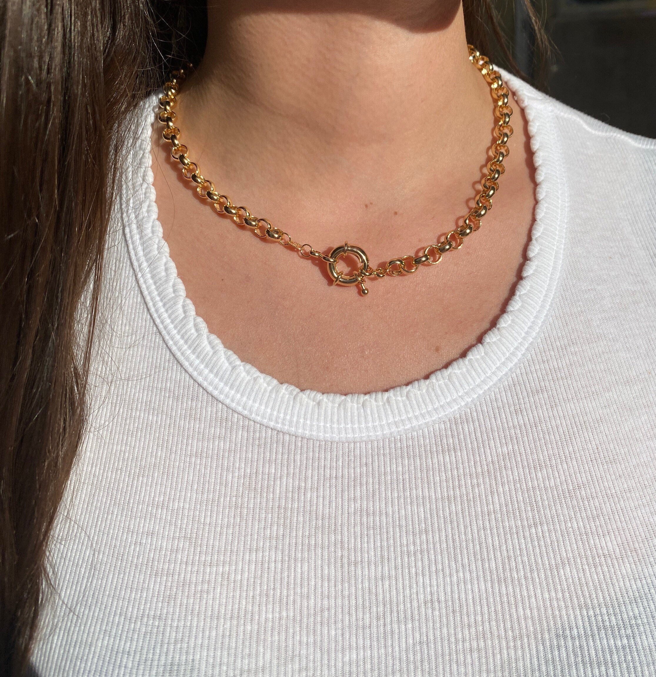 18K Chunky Link Chain Gold Filled Layering NecklaceThick Bolt | Etsy