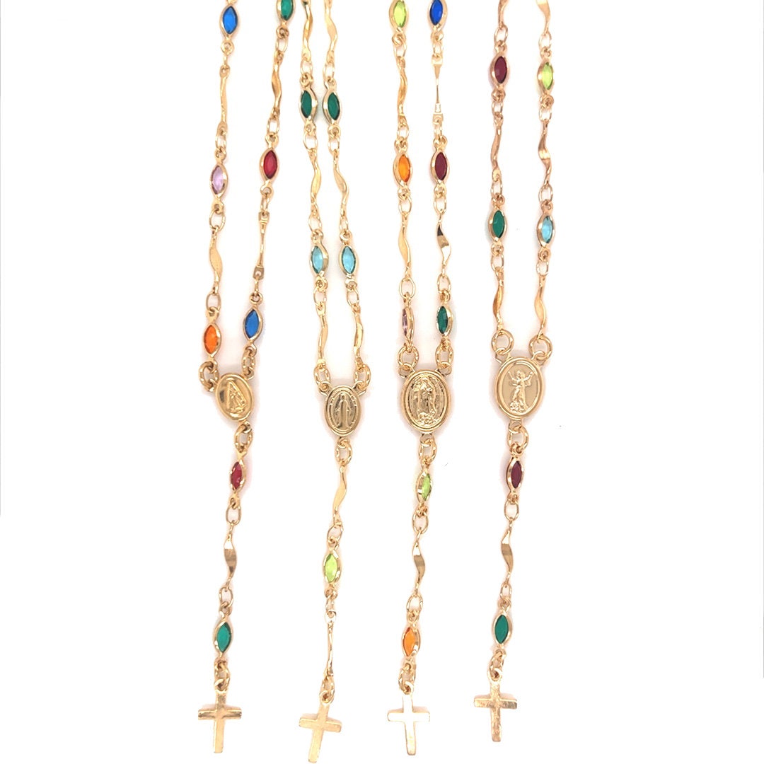 Colorful Rosary Chain Necklace,gemstone Rosary Chain,gold Layered Tiny ...