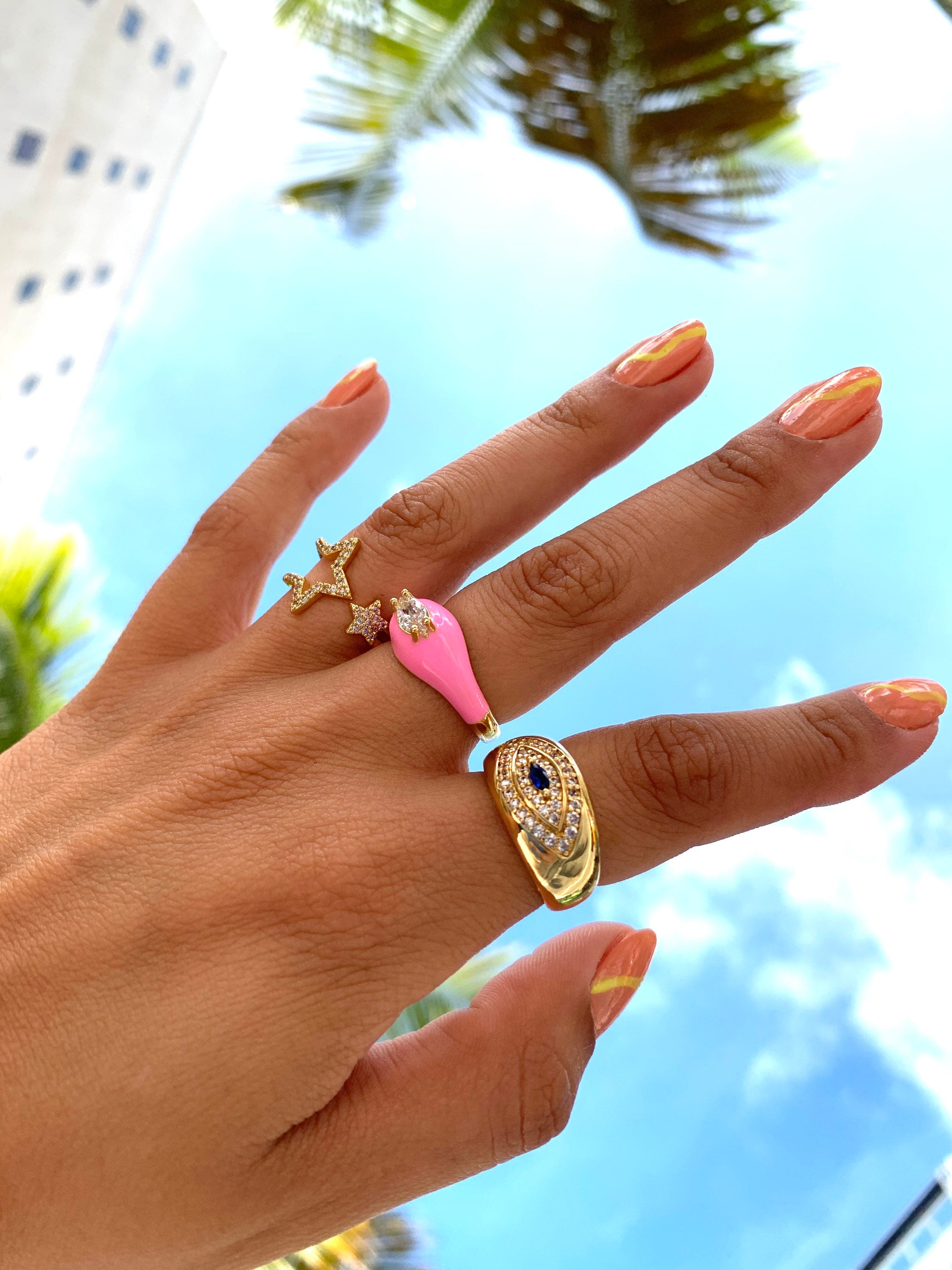 Colorful Enamel Rings Pastel Diamond Adjustable BandsRainbow | Etsy