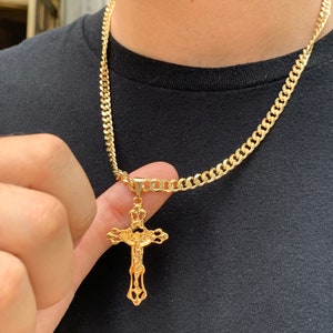 18K Thick Chain With Gold Cross Link Chain, Gold Filled Cross Necklace ...