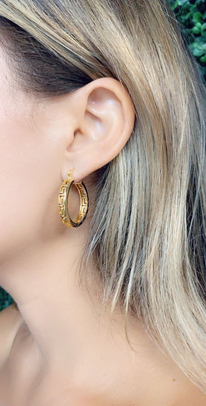 18K GF Greek Hoop EarringsLightweight Everyday wear | Etsy