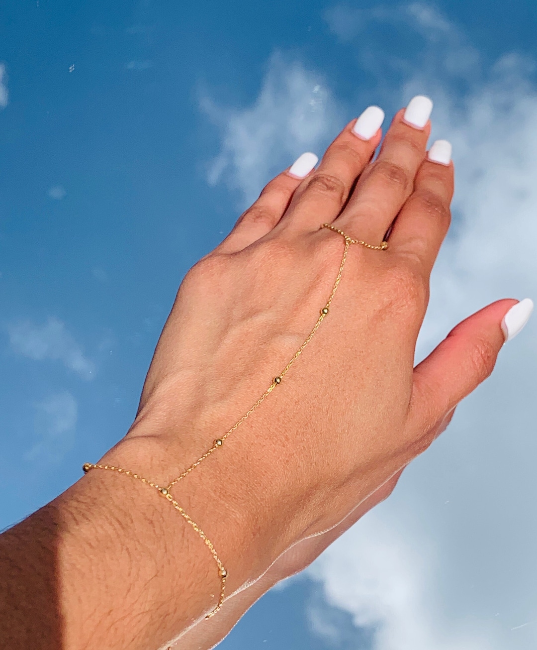 Dainty Gold Filled Ball Hand Chain Bracelet, Ring Hand Jewelry ...