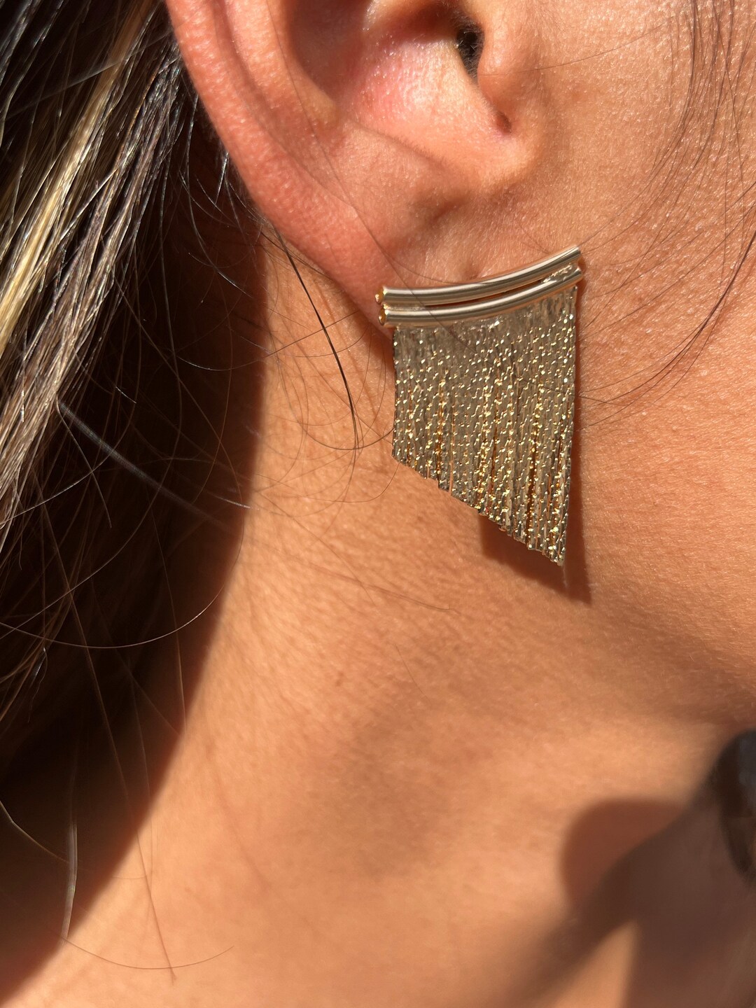 18K Gold Mesh Drop Earringsstatement Earringsgold Dangle - Etsy