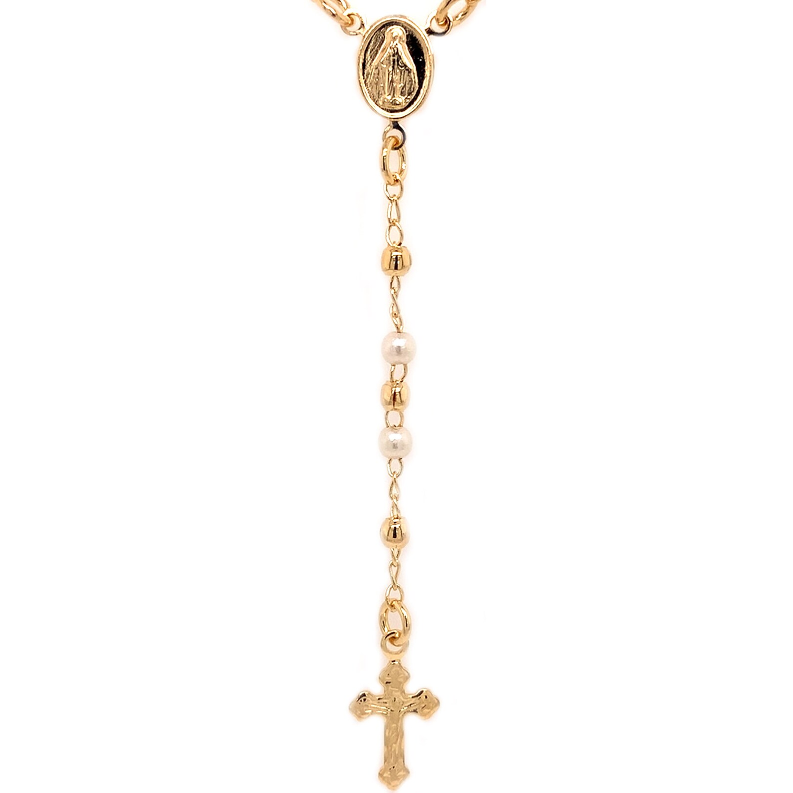18k Long Rosary Chain Necklace Layering Tiny Cross Long | Etsy