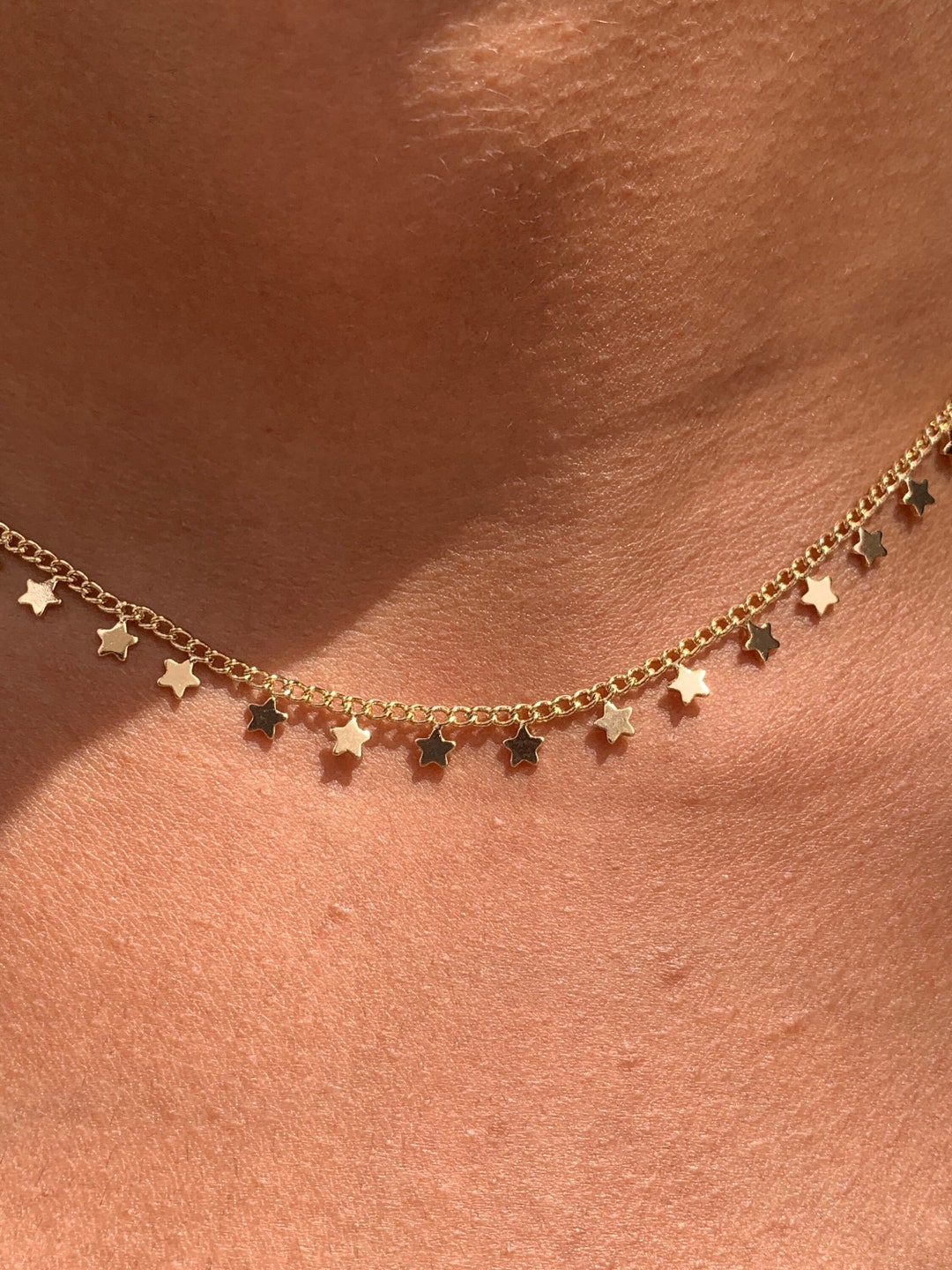 18K Dainty Gold Star Choker Necklace,celestial Jewelry,tiny Star Choker ...