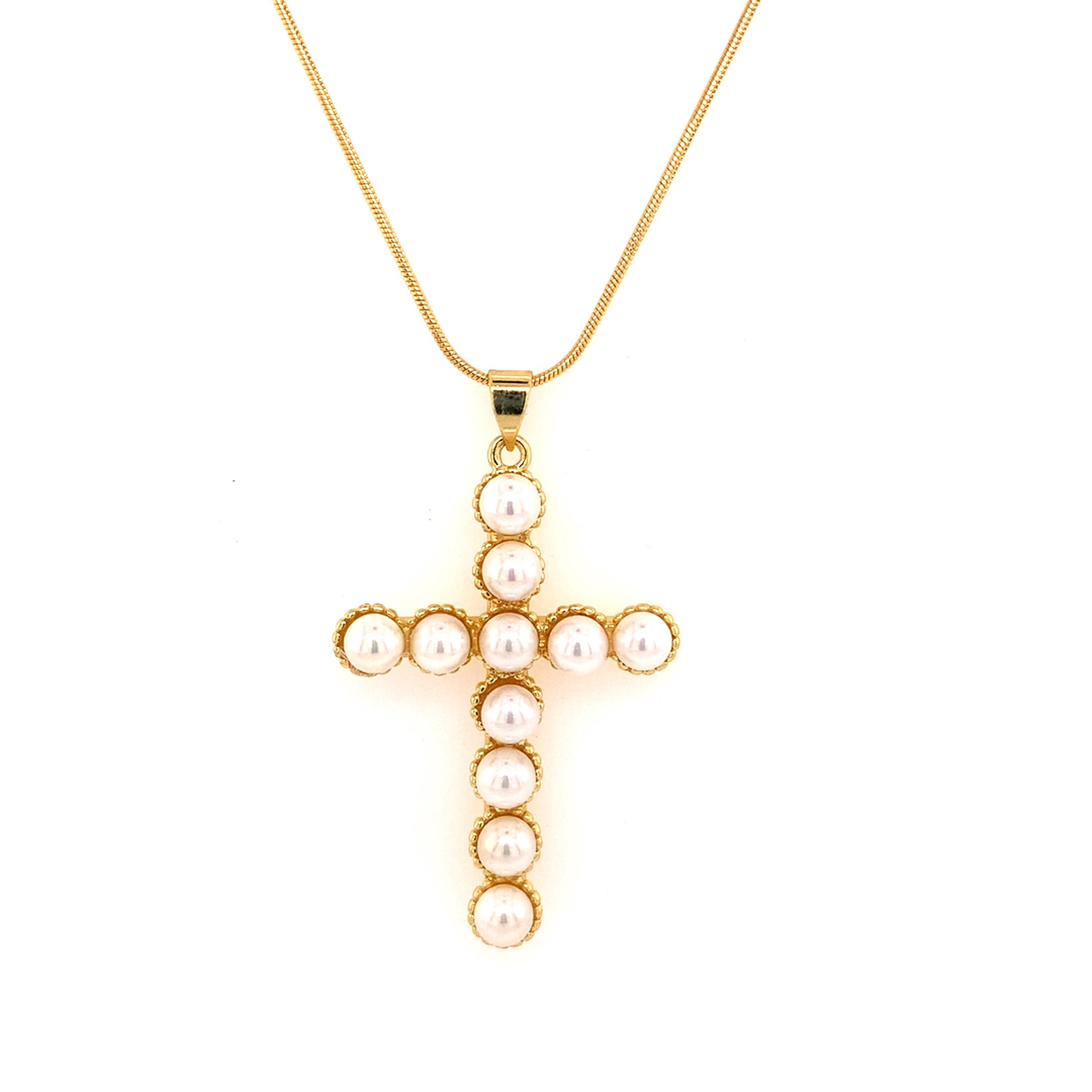 18K Large Pearl Cross NecklaceDainty Simple Cross | Etsy