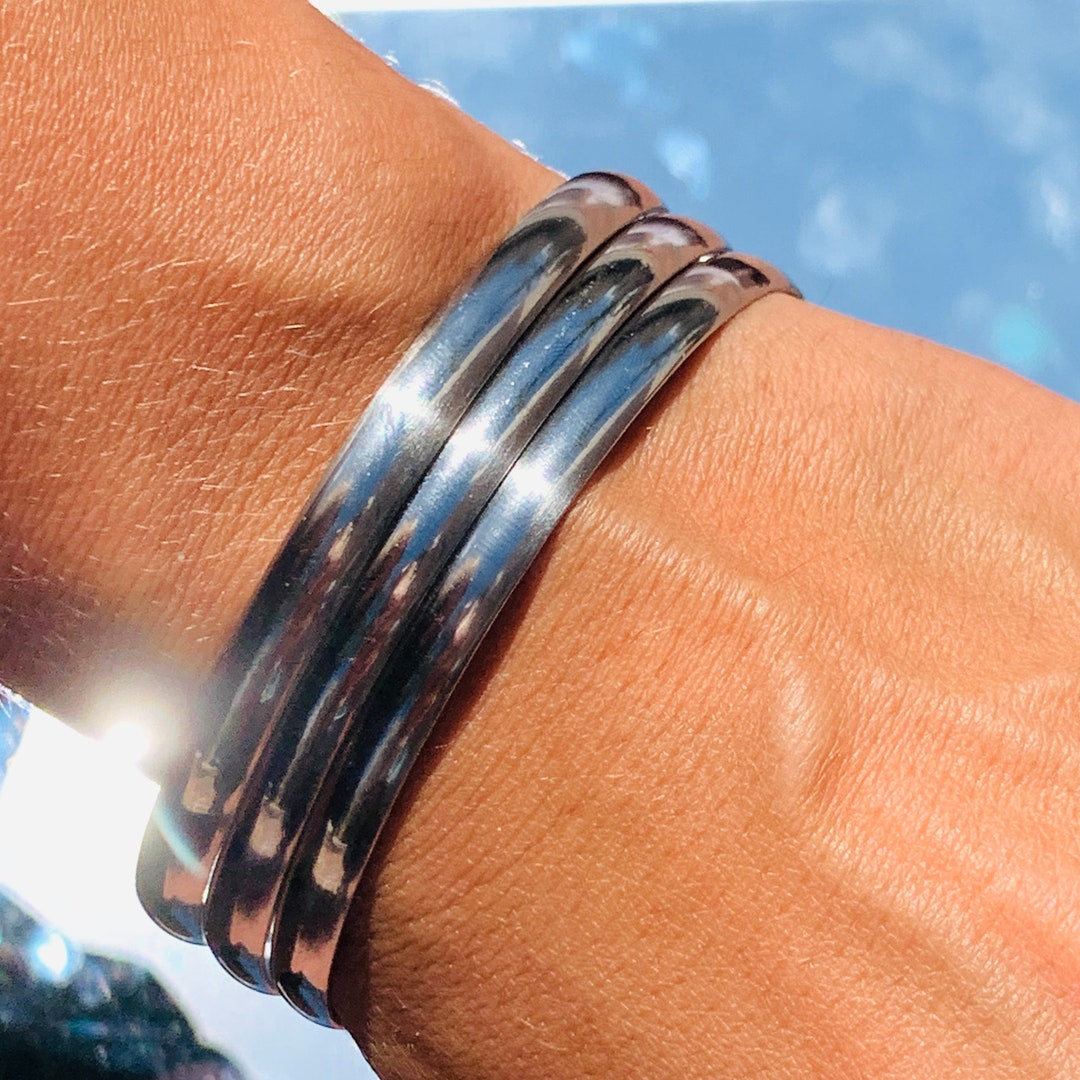 3 Chunky Silver Bangles, Thick Silver Bangles for Layering, Womens ...