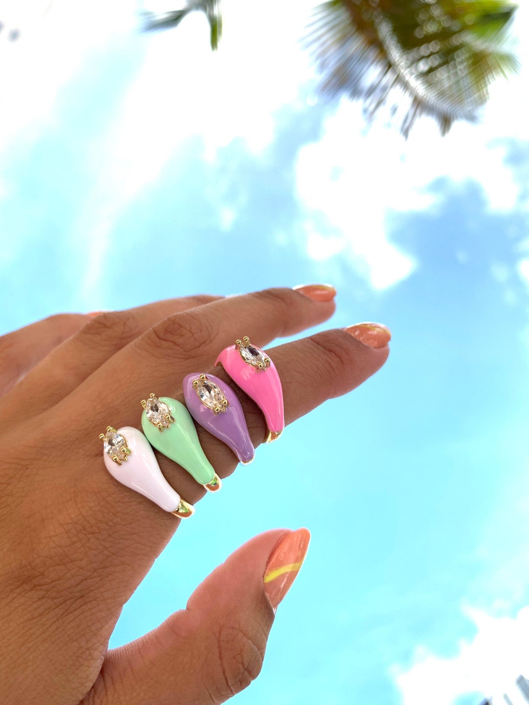 Colorful Enamel Rings, Pastel Diamond Adjustable Bands,rainbow Enamel ...