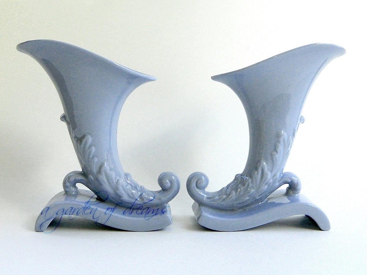 Pair of Cornucopia Vases Art Deco Light Blue Stylized - Etsy