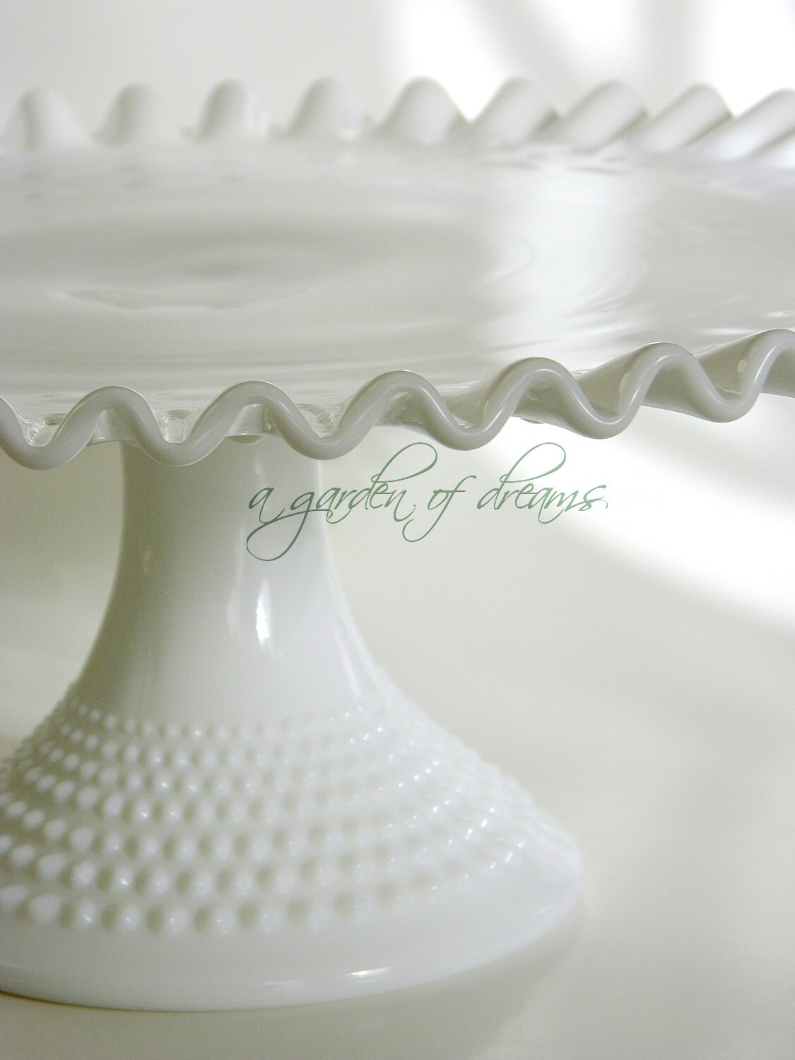 Vintage Fenton Hobnail Milk Glass Footed Cake Stand White Wedding Party ...