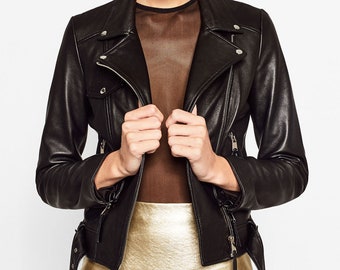 Women's Leather Jacket, Women Biker Jacket Gift for Her Black Leather Jacket 100% Genuine ...