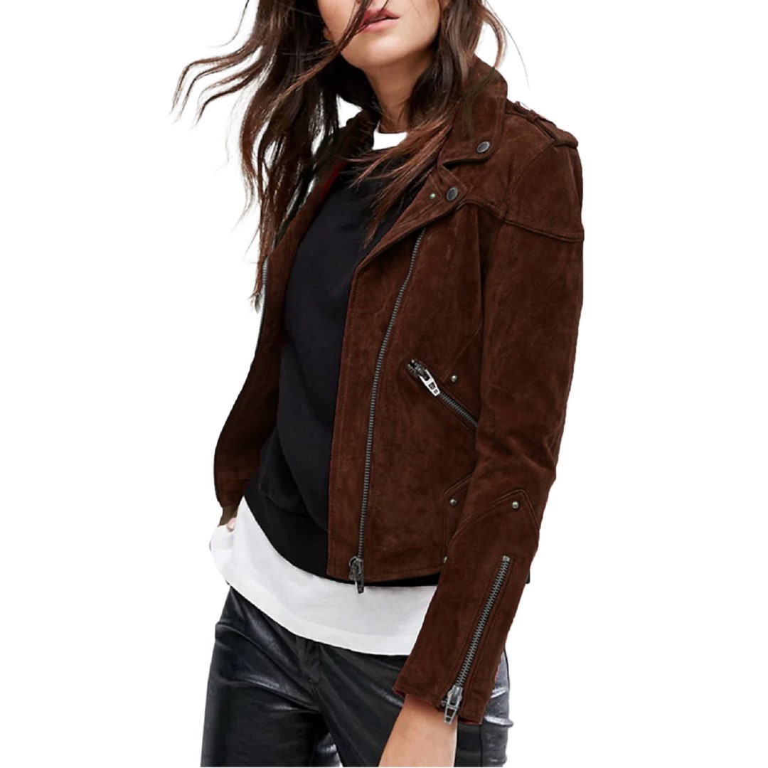Suede Leather Jacket Handmade Women Real Suede Jacket Genuine Leather ...