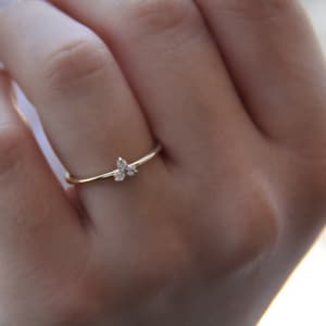 Dainty Diamond Ring, Solid Gold Ring, Gold Diamond Ring, Gold Stacking ...