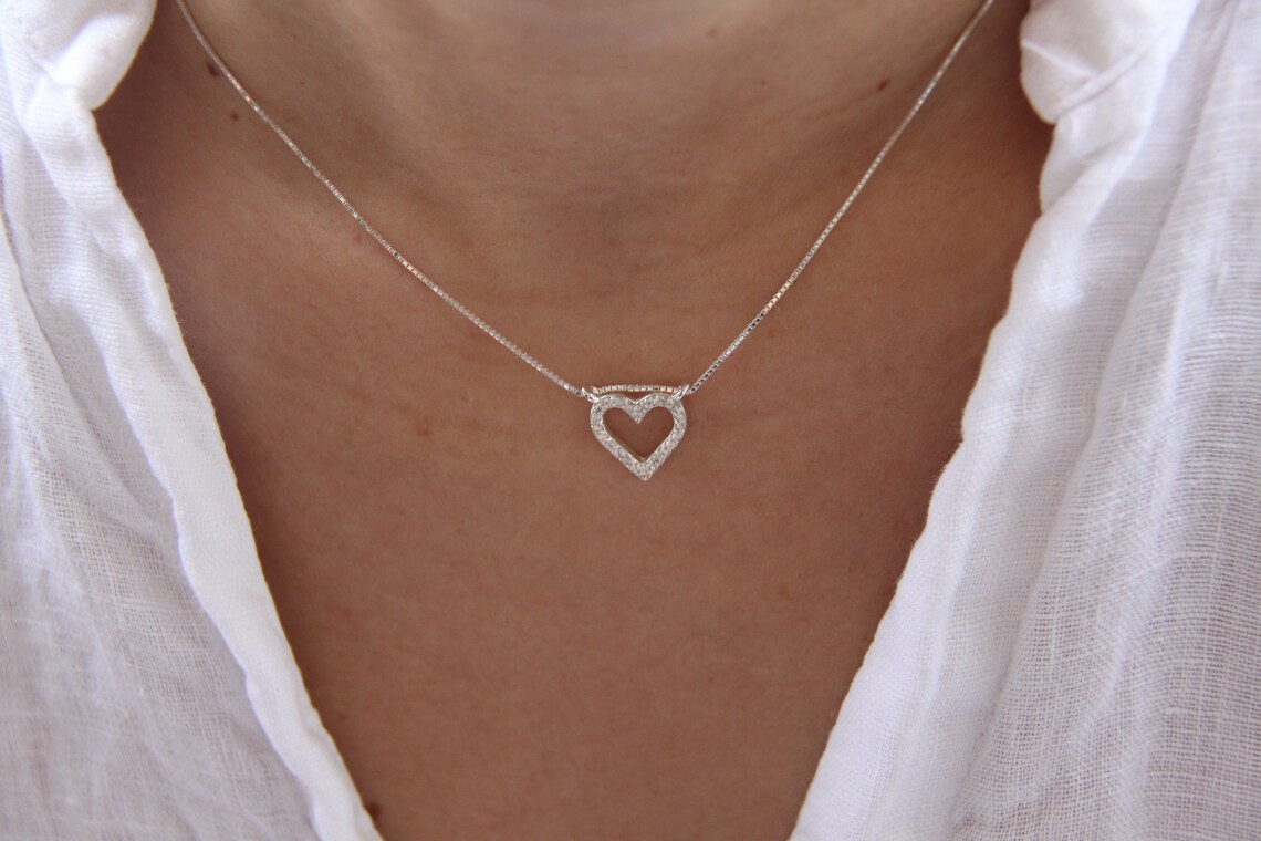 Silver Necklace Heart Necklace Silver Heart Necklace Silver | Etsy