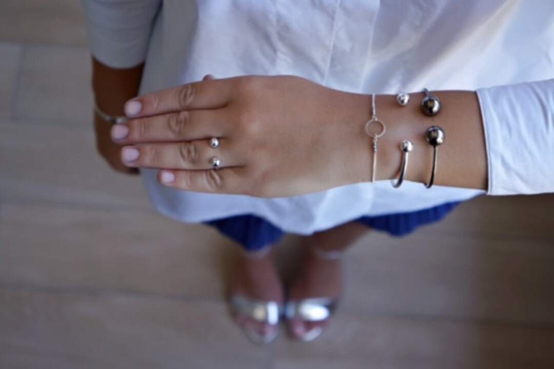 Ball Ring, Gold or Silver Ring, Double Ball Ring, Open Adjustable Ball ...