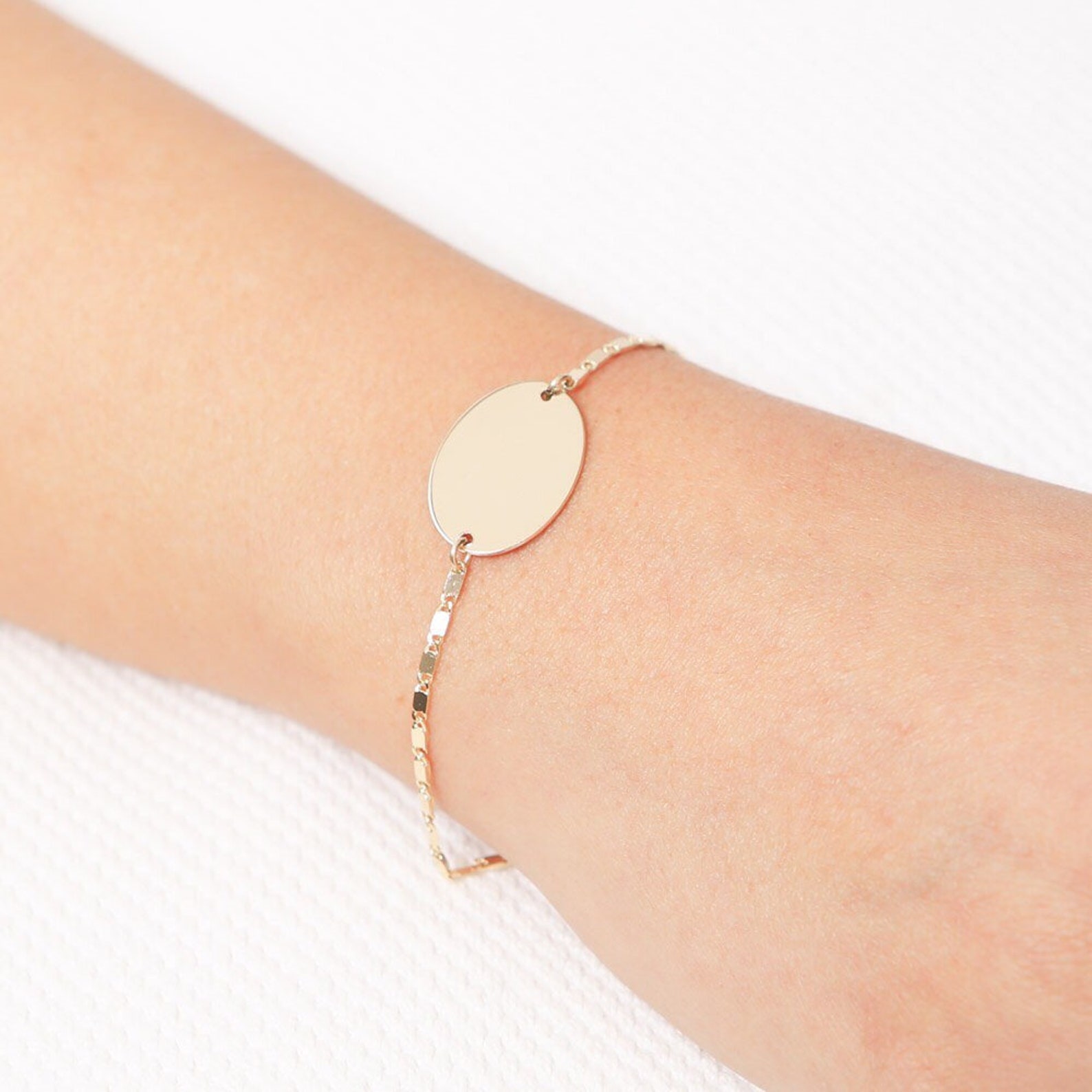 Gold Disc Bracelet Personalized Oval Layered Bracelet | Etsy