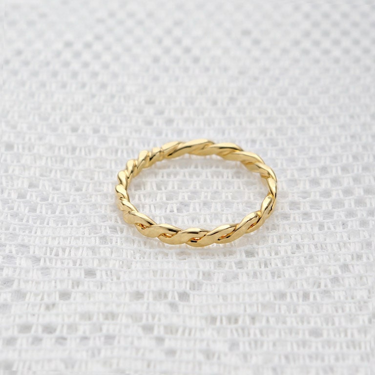Twisted gold ring stacking ring skinny thin gold filled | Etsy