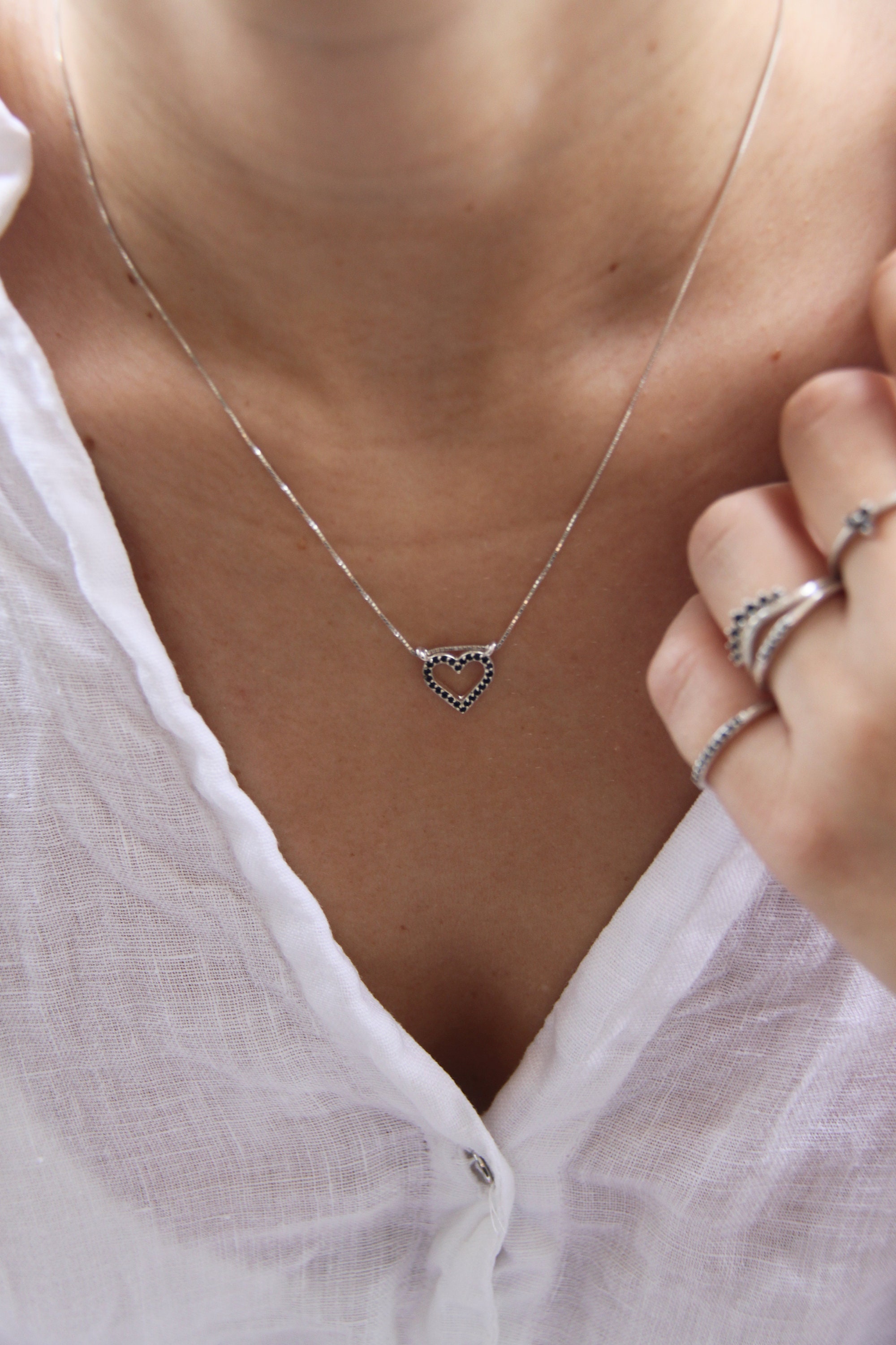 Silver Necklace Heart Necklace Silver Heart Necklace Silver | Etsy