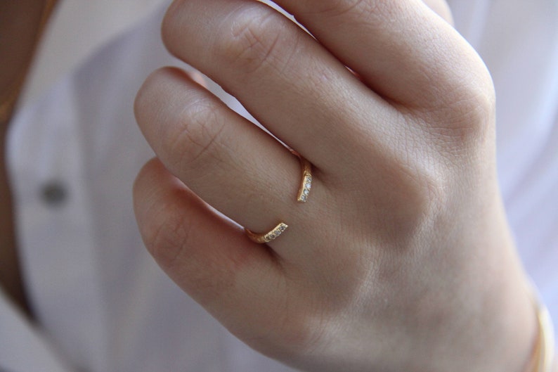 Solid Gold Ring Open Diamond Ring Gold Stacking Rings - Etsy