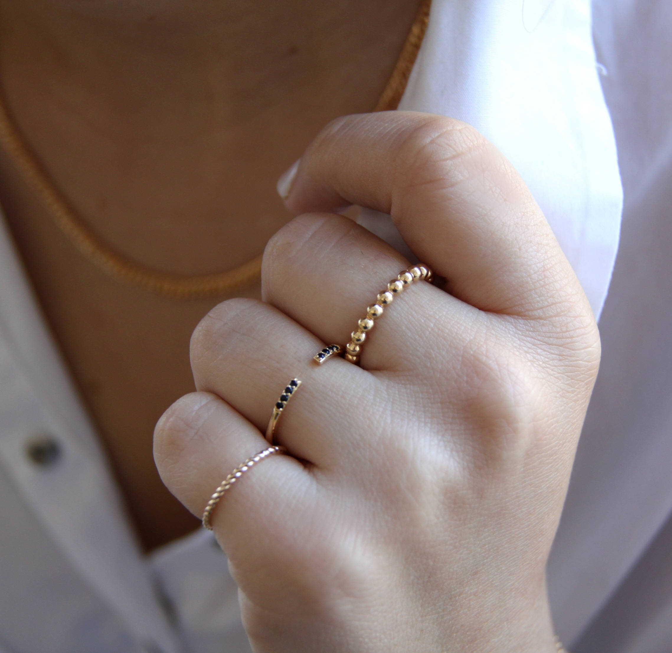 Solid Gold Ring Open Diamond Ring Gold Stacking Rings | Etsy