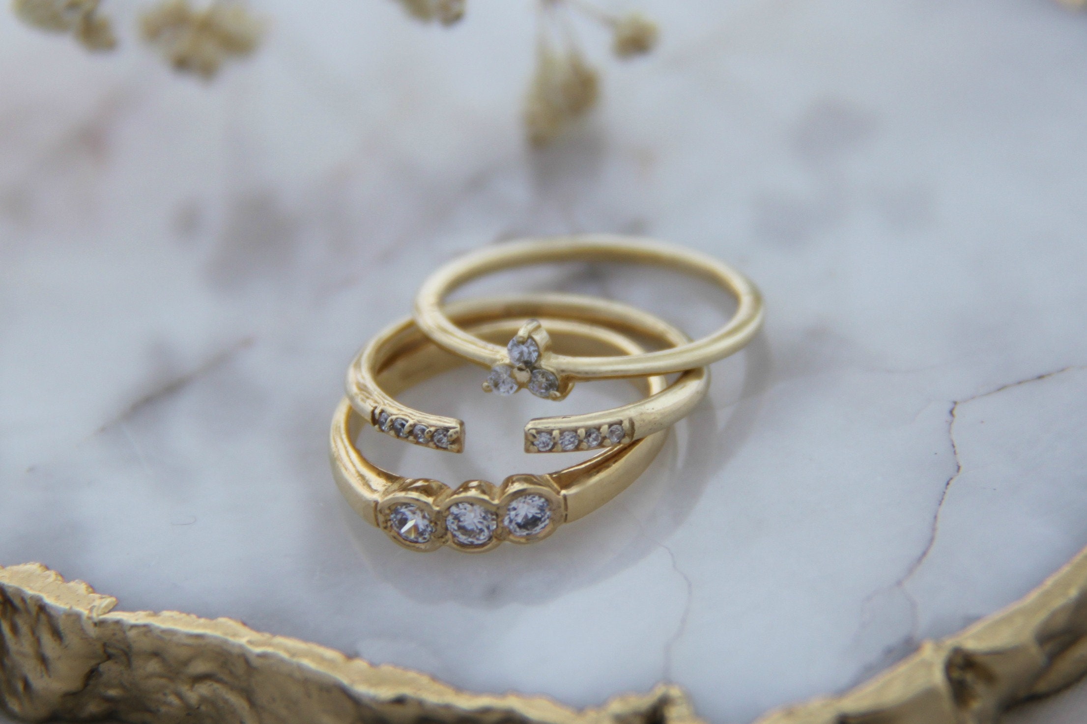 Solid Gold Ring Open Diamond Ring Gold Stacking Rings | Etsy