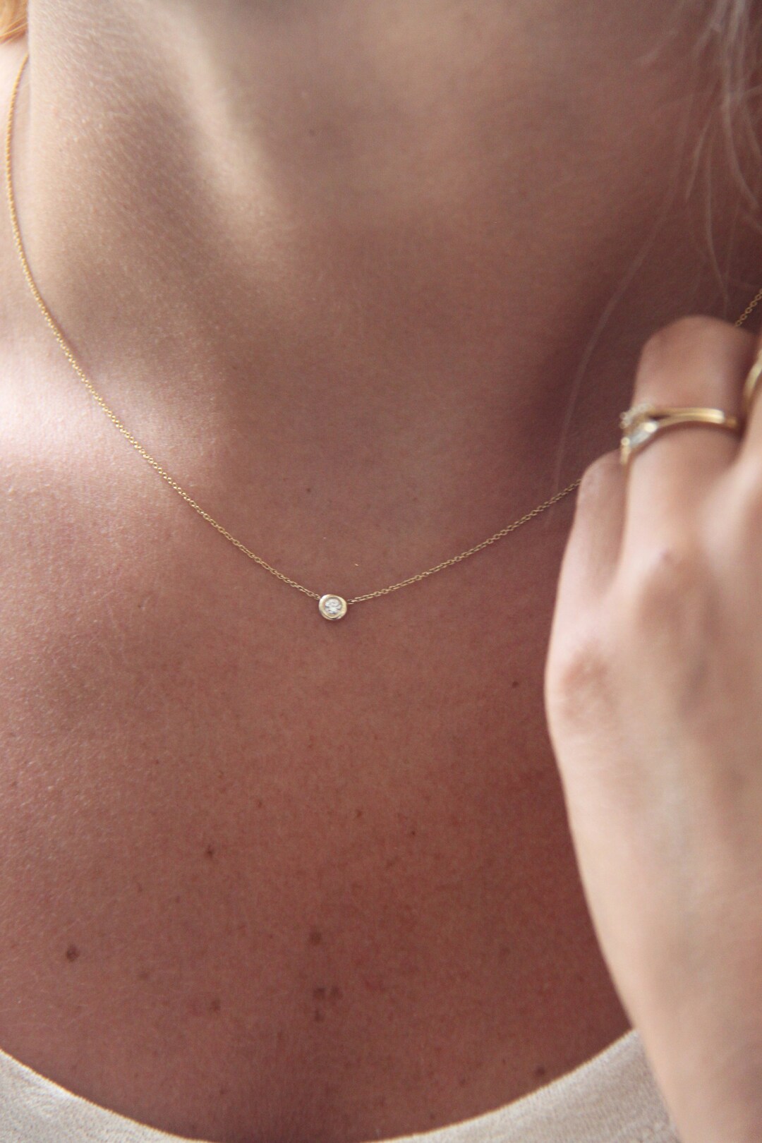 Tiny Diamond Necklace Gold Diamond Necklace Diamond - Etsy