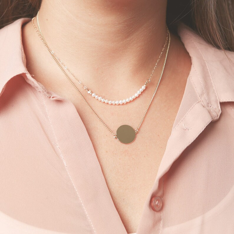 Disc Necklace Gold Disc Necklace Circle Necklace Dainty - Etsy