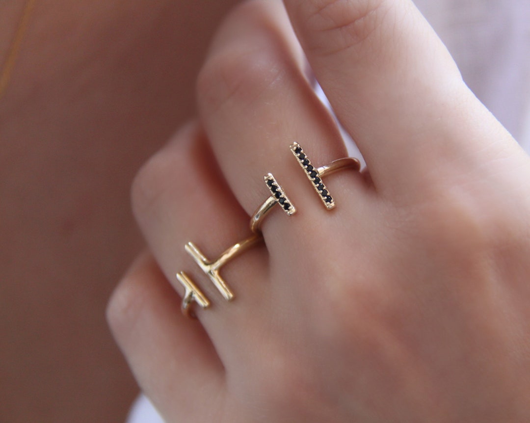 Open Bar Ring, Bar Ring, Gold Bar Ring, Dainty Gold Ring, Stacking Ring ...
