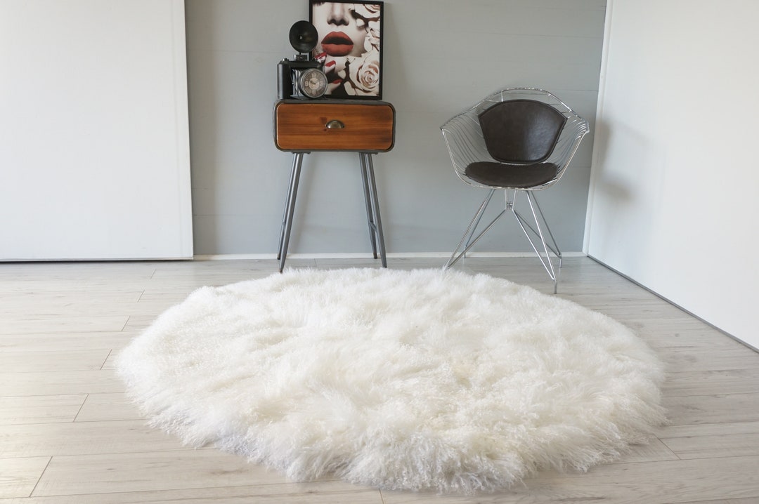 Genuine Rare Round Tibetan Sheepskin Rug | Sheepskin Throw | Natural ...