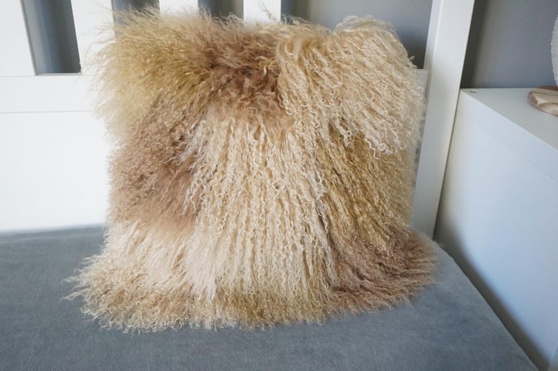 Genuine Mongolian Sheepskin Cushion Cover | Patchwork Fur Pillow ...