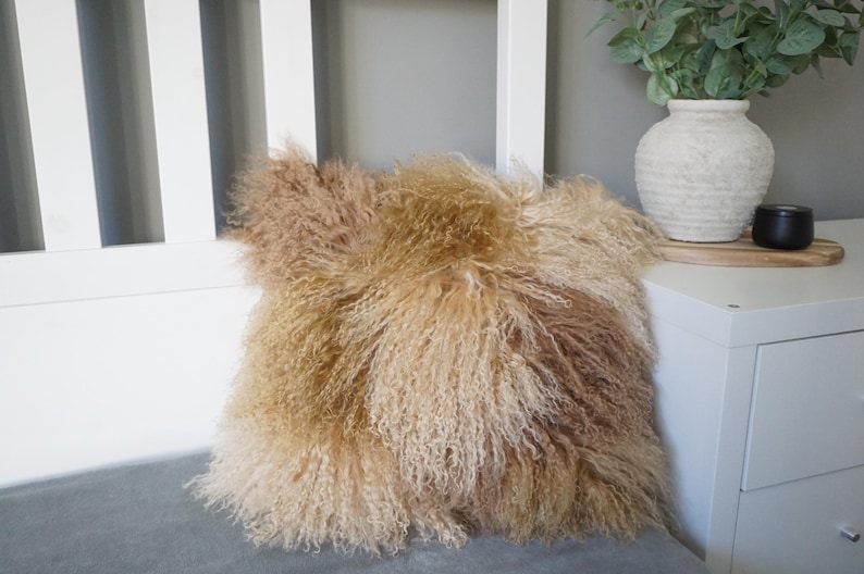 Genuine Mongolian Sheepskin Cushion Cover | Patchwork Fur Pillow ...