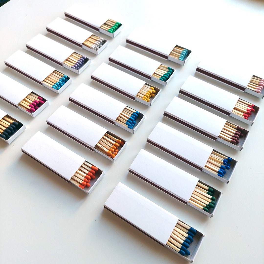 20 White Plain Matchboxes With Different Color Matches Inside/ One Head ...