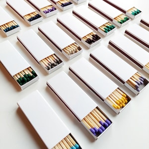 25 White Plain Matchboxes With Different Color Matches Inside/ One Head ...