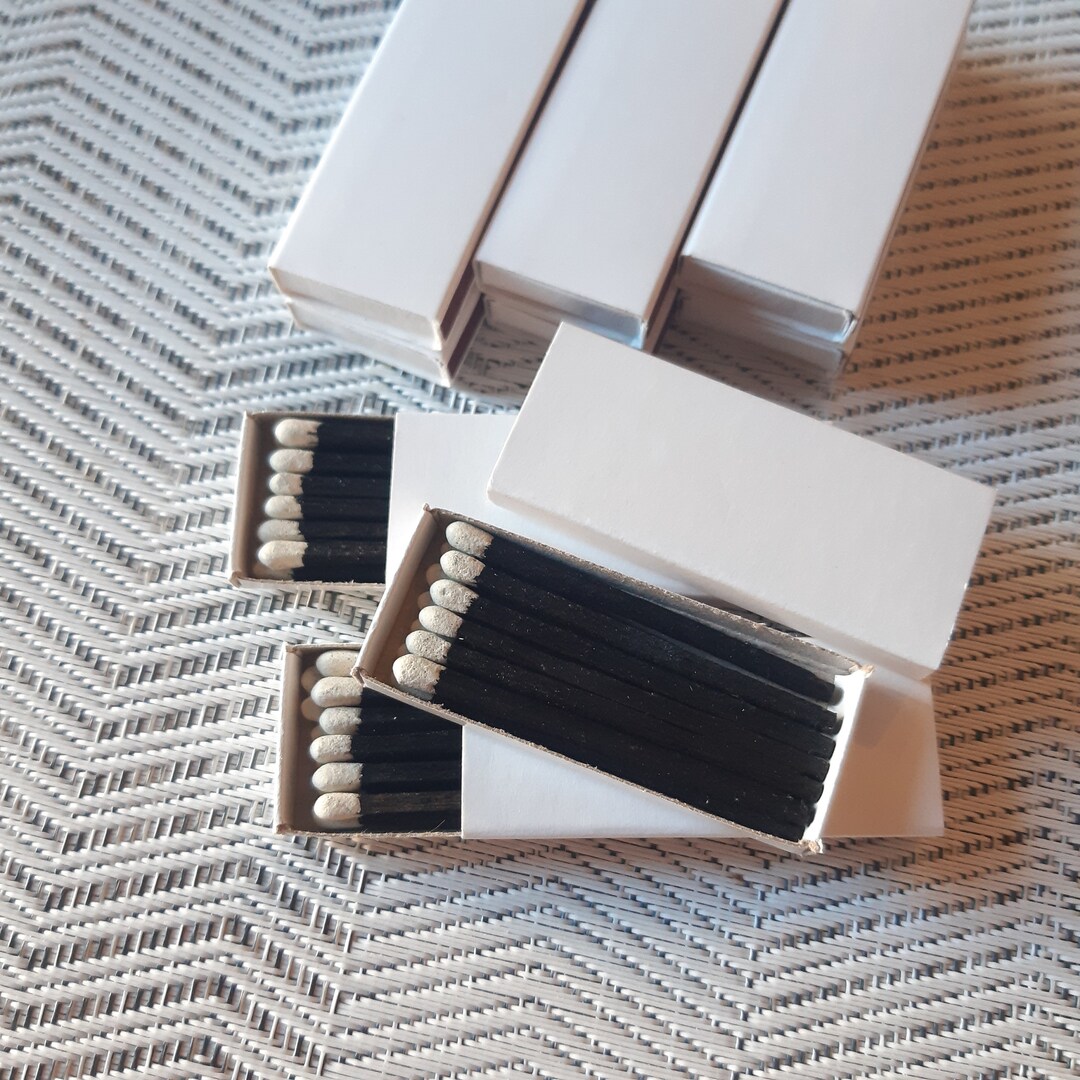 25 White Matchboxes, Black Stick, White Heads of Matches, Striker From ...