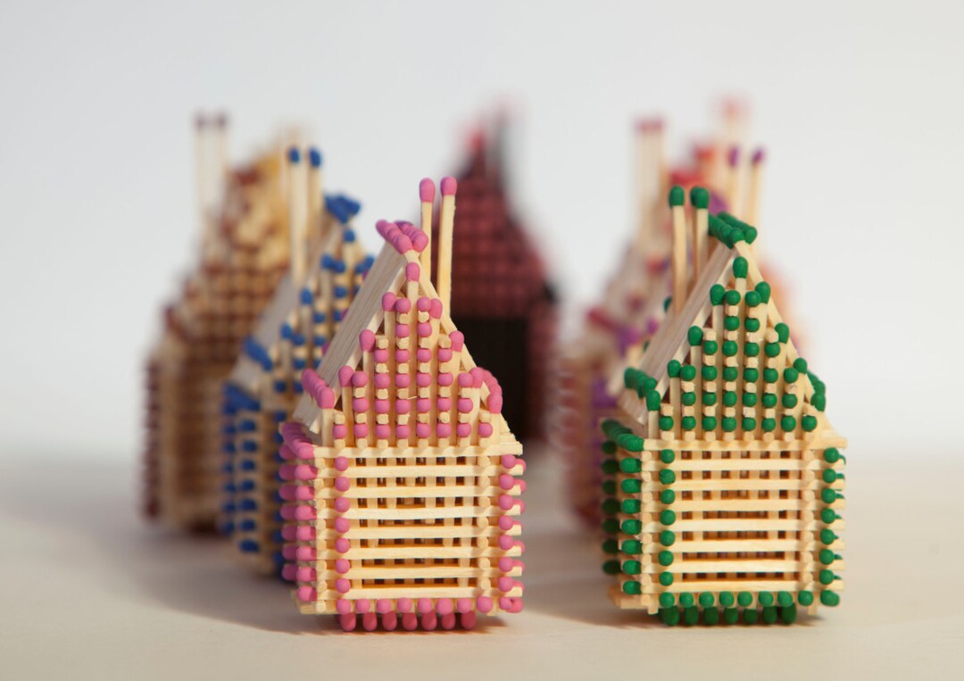Matchstick House, No Glue, Handmade, Different Colors of Matches, Solid ...
