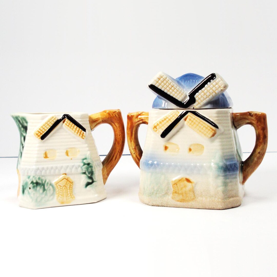 Japan Ceramic Windmill Cream Syrup Pitcher and Sugar Bowl With Lid ...