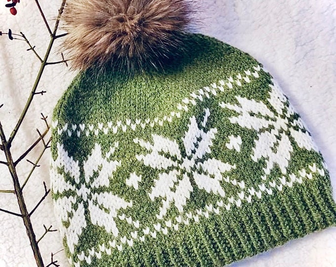 Norwegian Star Knit Wool Hat in Green - Etsy