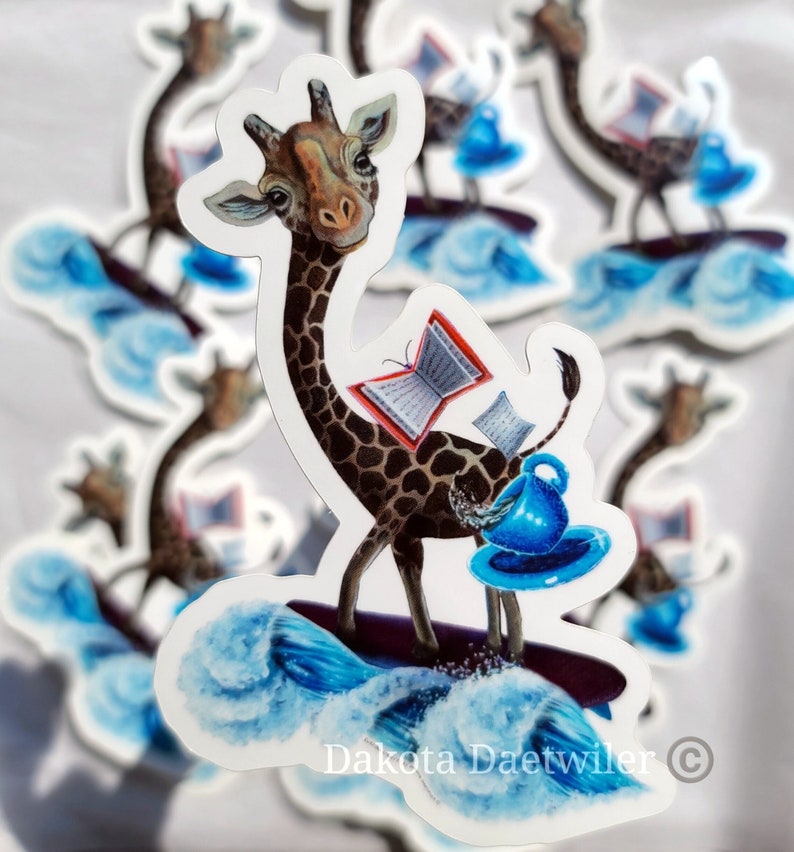 Surfing Giraffe Vinyl Waterproof Sticker by Dakota Daetwiler - Etsy