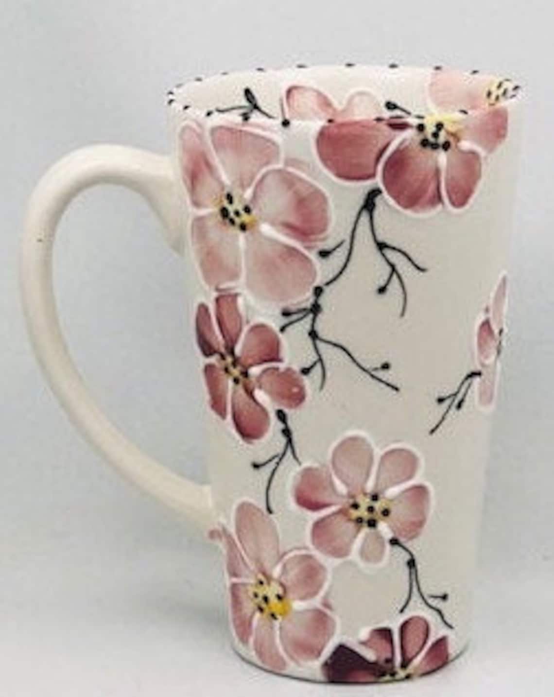 Hand Painted Cherry Blossom Mug Pink Mug Tall Mug Pretty | Etsy