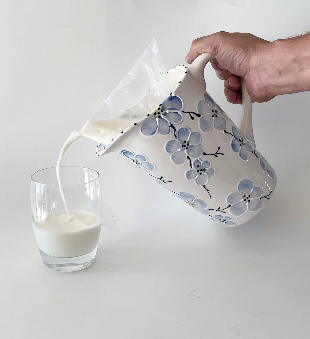 Hand Painted Ceramic Pitcher for Milk, Ceramic Milk Bag Holder, Ceramic ...