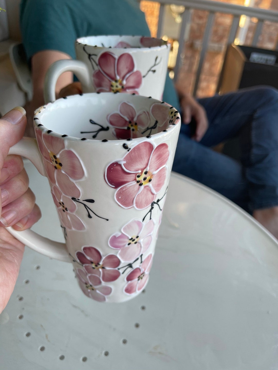 Hand Painted, Cherry Blossom Mug, Pink Mug, Tall Mug, Pretty Mug ...