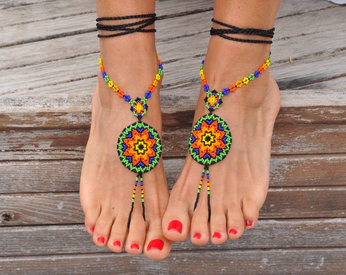 Huichol Barefoot Sandals,native American Jewelry,mexican Folk Art ...