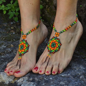 Native American Barefoot Sandals,huichol Mandala,mexican Folk Art,beach ...