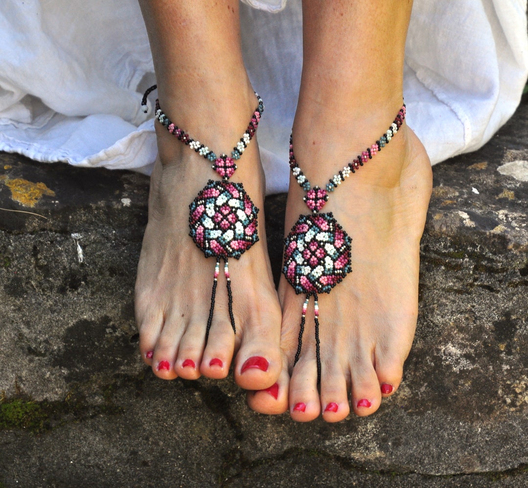 Native American Barefoot Sandals,huichol Mandala,mexican Folk Art,beach ...