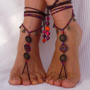 BUDDHA MANDALA BAREFOOT Sandals Foot Jewelry Hippie Sandals Toe Anklet ...