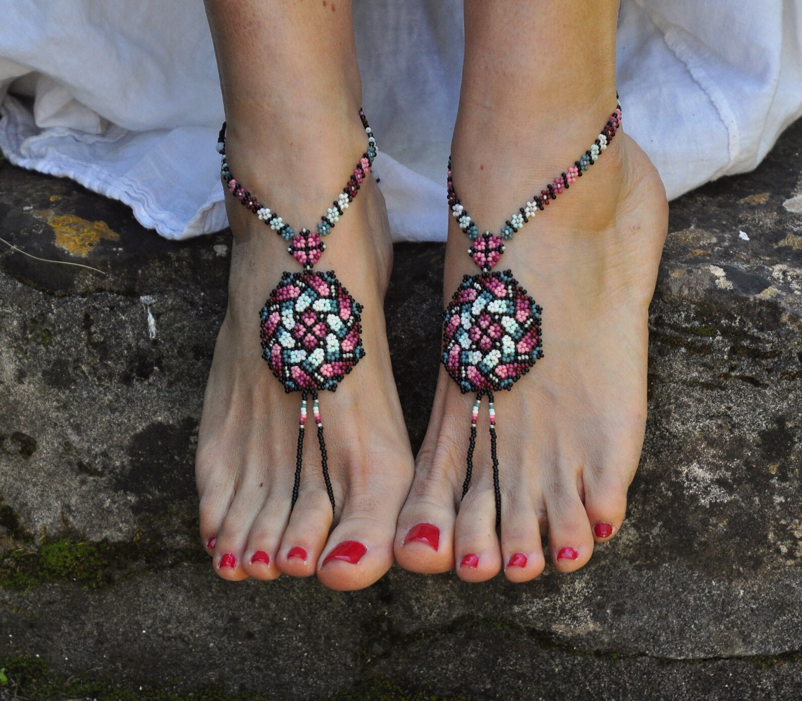 Native American Barefoot SandalsHuichol mandalaMexican folk | Etsy