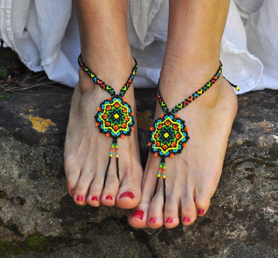 Native American Barefoot Sandalshuichol Mandalamexican Folk | Etsy